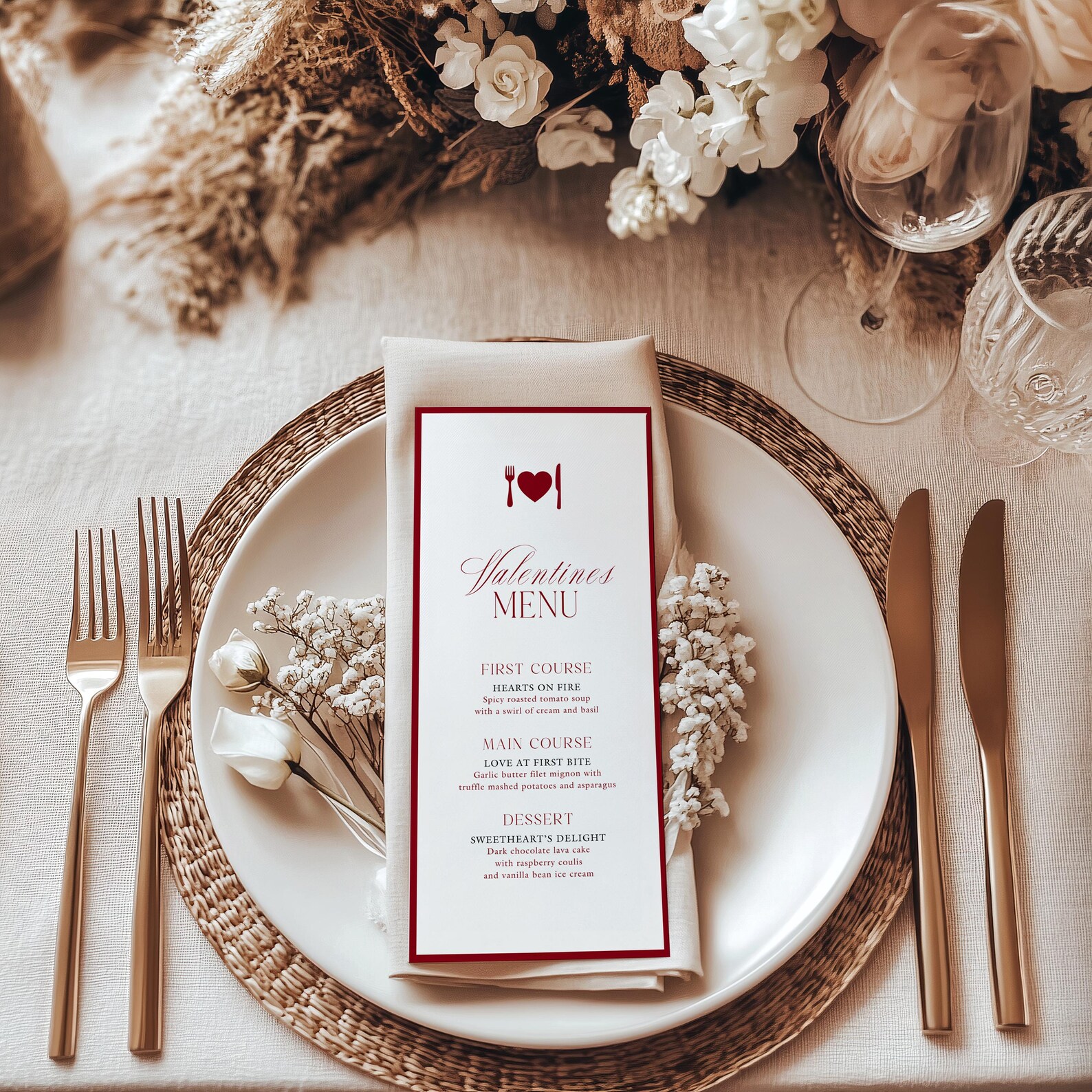 Valentines Day Menu + Place Card, Galantine's Day Menu, Minimalist ...