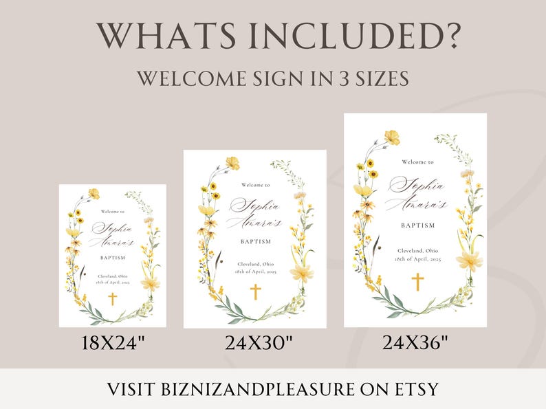 Yellow Baptism Welcome Sign | Wildflower Baptism Welcome Sign ...
