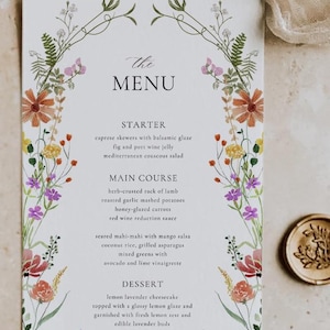 Wildflower Menu Template, Garden Party Bridal Shower Menu, Boho Flowers ...