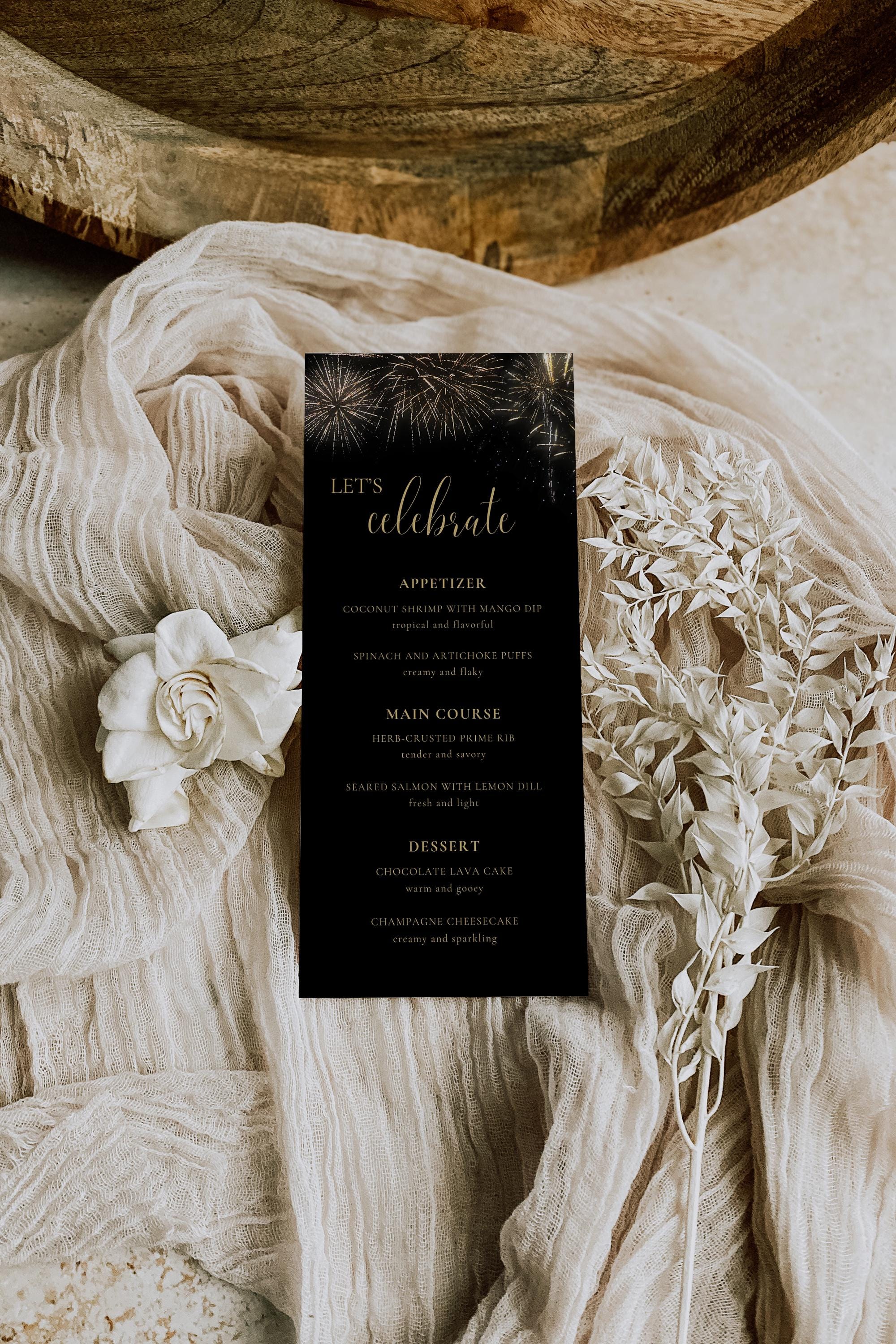 New Years Eve Clock Menu Template, New Years Eve NYE Dinner Menu, New ...