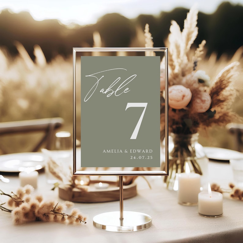 Sage Green Minimalist Wedding Table Numbers, Green Minimalist Table ...