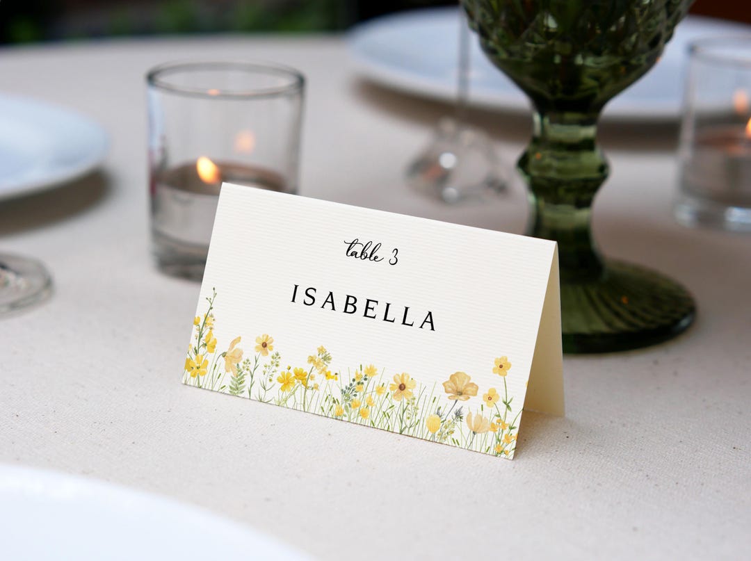 Yellow Place Cards Template, Printable Place Cards, Wedding Name Cards ...