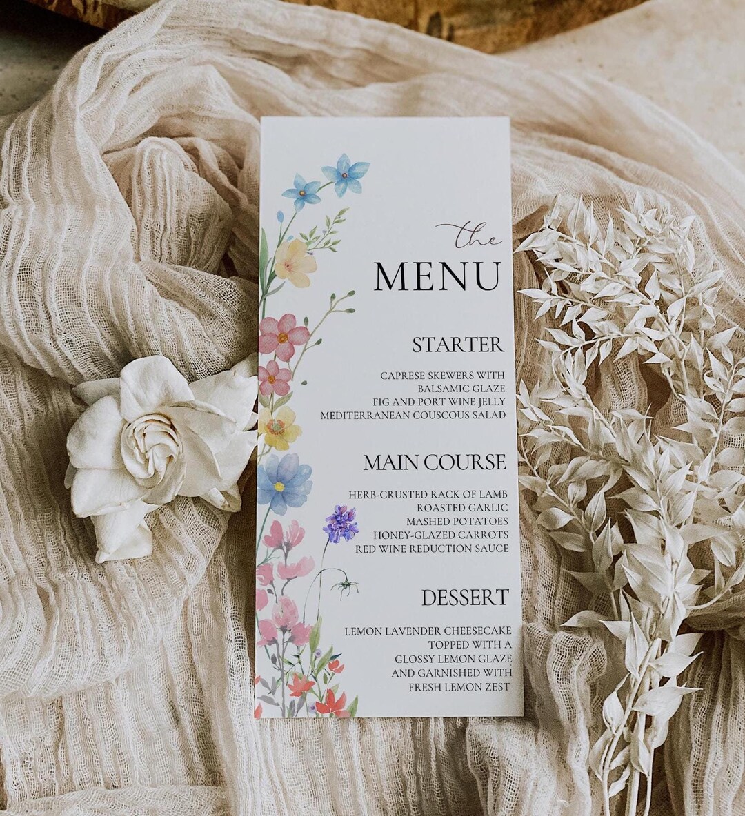 Wildflower Menu Template, Boho Flowers Menu, Garden Party Menu, Wedding ...