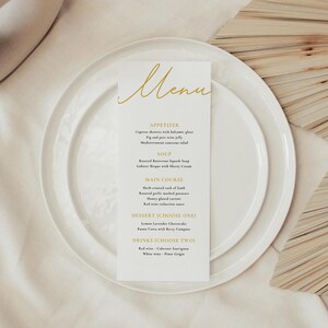 Editable Gold Menu Card Template, Wedding Dinner Menu Gold, Printable ...