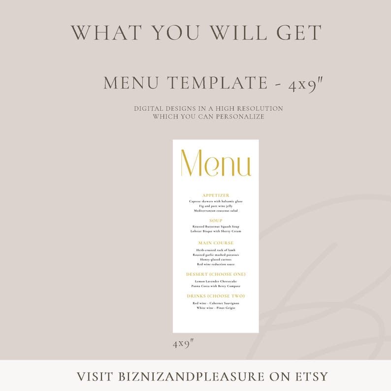 Editable Gold Menu Card Template, Wedding Dinner Menu Gold, Printable ...
