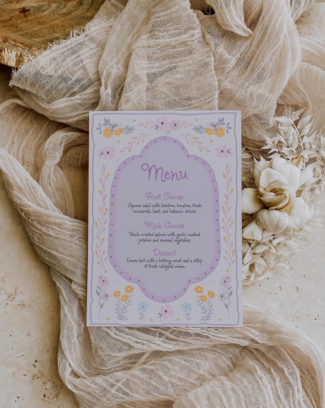 Colorful Floral Spring Menu Template, Hand Drawn, Printable Dinner Menu ...