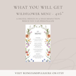 Wildflower Menu Template, Garden Party Bridal Shower Menu, Boho Flowers ...