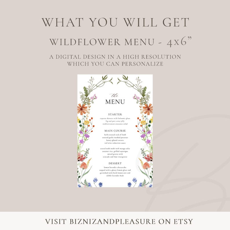 Wildflower Menu Template, Garden Party Bridal Shower Menu, Boho Flowers ...