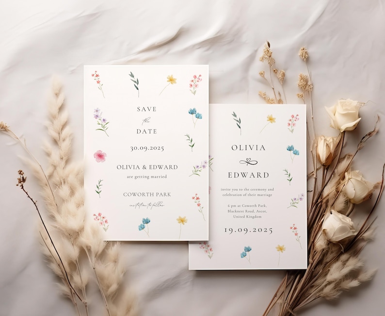 Wildflower Wedding Invitation Template, Wildflower Wedding Invite Set ...