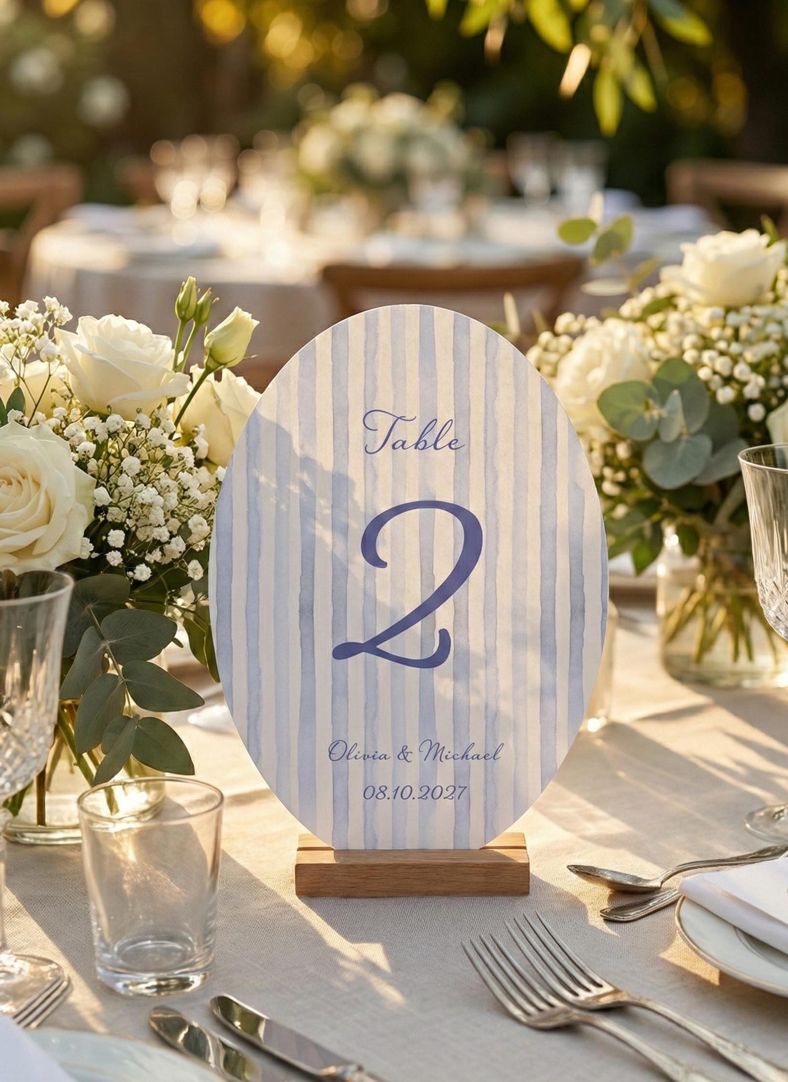 Blue Striped Oval Table Number Template Wedding Table Sign Editable ...