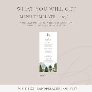 Woodland, Mountain Wedding Menu Template, Woodland Forest Pine ...