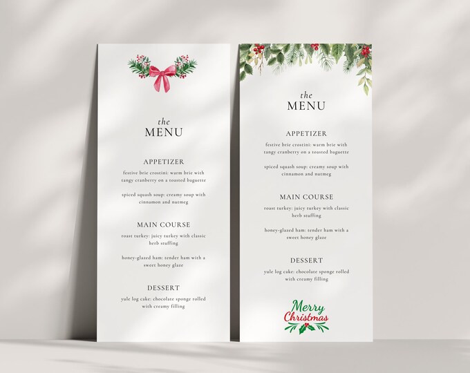 Ribbon + Bow Menu & Placecard Template, DIY Dinner Party Invitation ...