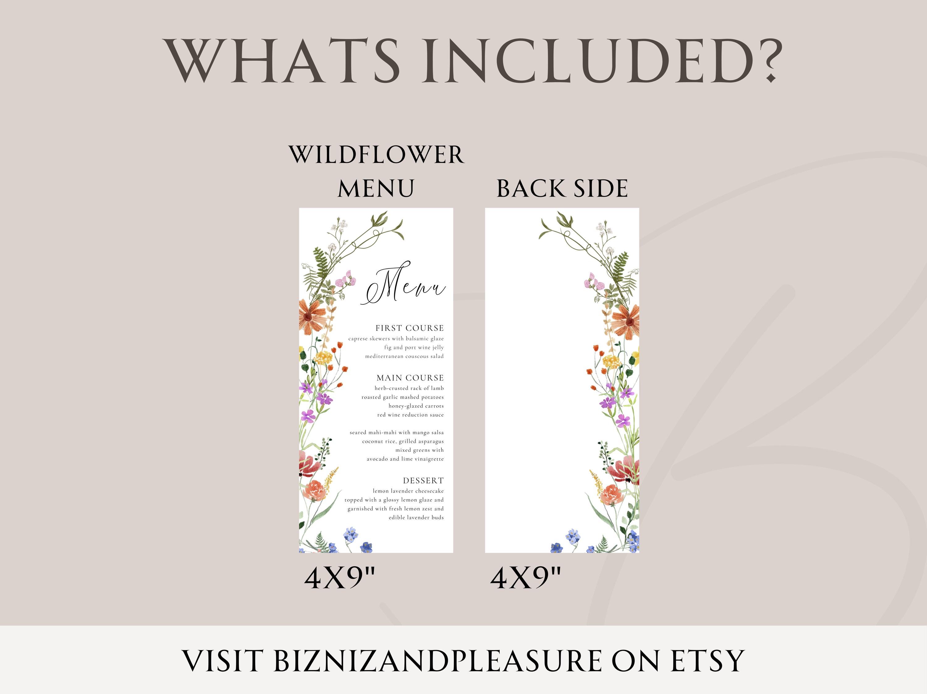 Wildflower Menu Template, Boho Flowers Menu, Garden Party Menu, Wedding ...