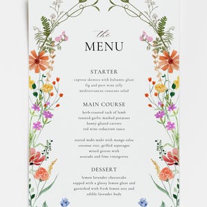 Wildflower Menu Template, Garden Party Bridal Shower Menu, Boho Flowers ...
