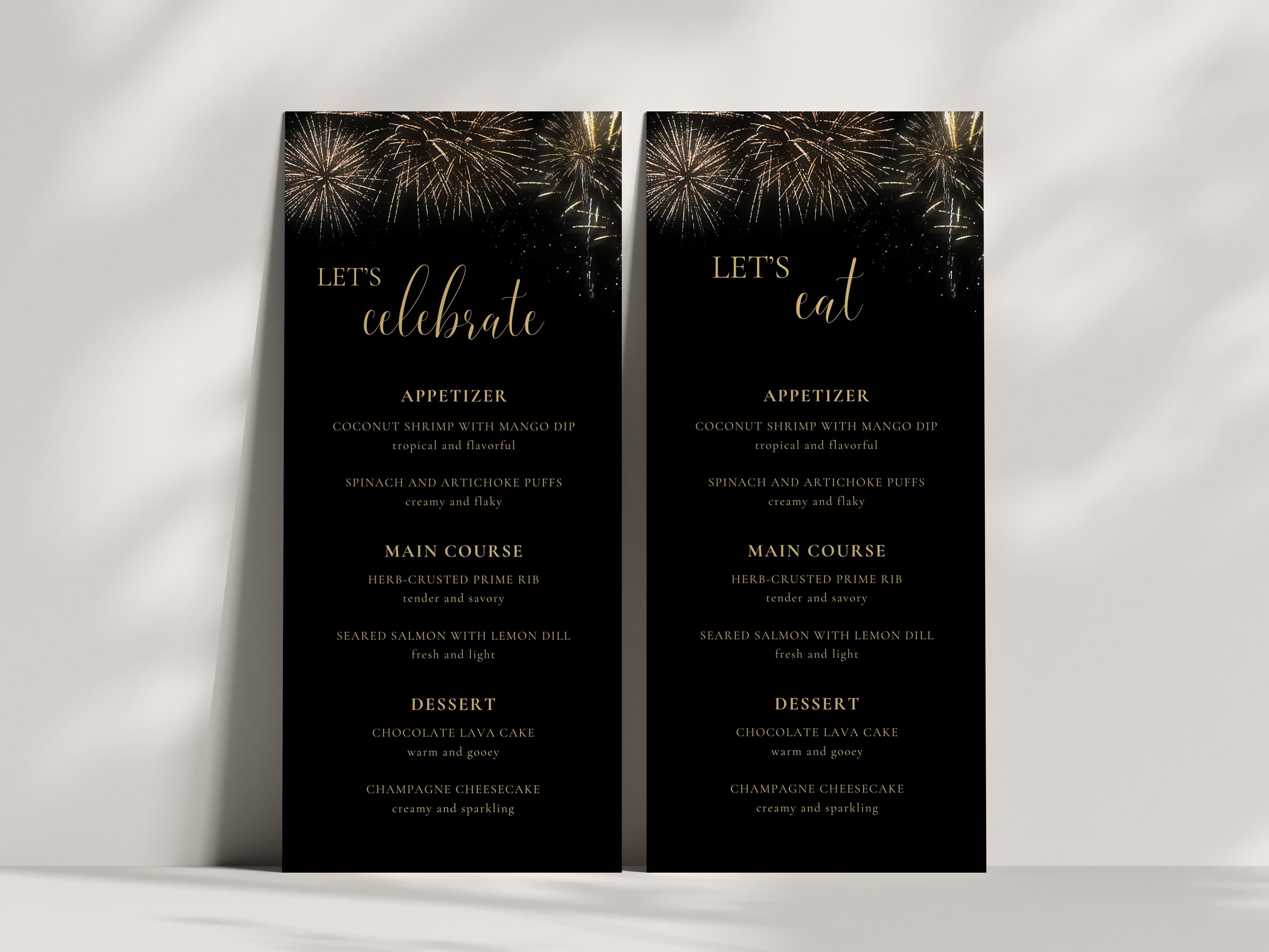 New Years Eve Clock Menu Template, New Years Eve NYE Dinner Menu, New ...