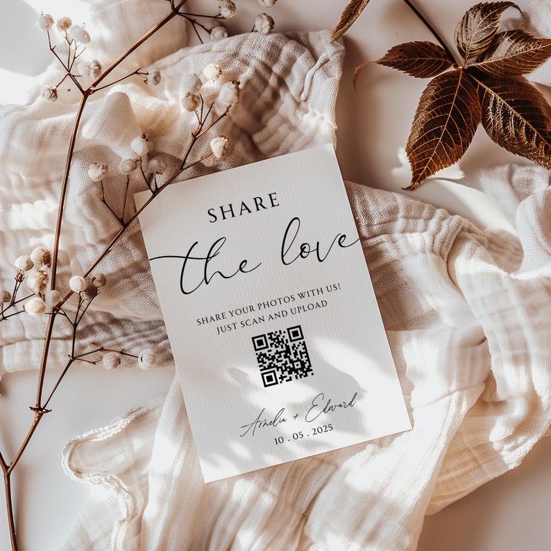 Share the Love QR Code Sign, Wedding Photo Sign Printable, Capture the ...