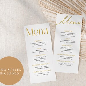 Editable Gold Menu Card Template, Wedding Dinner Menu Gold, Printable ...