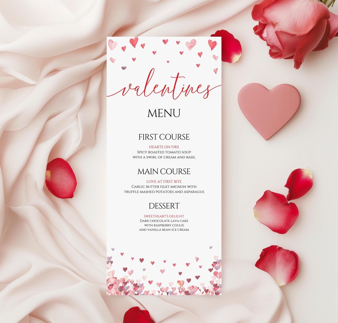 Valentines Menu Editable Template, Valentine's Day, Printable Dinner ...