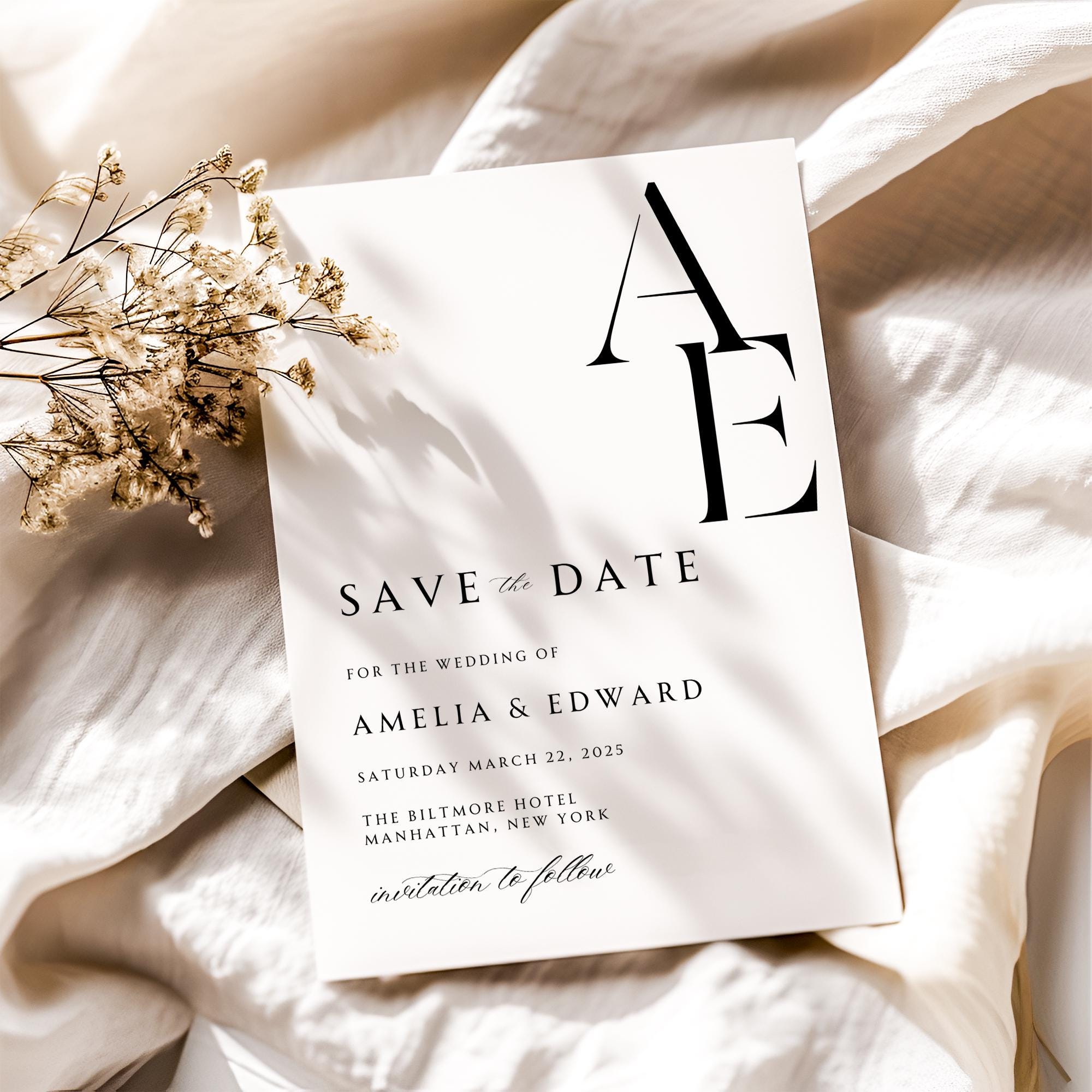 Minimalist Initials Wedding Invitation Set, Editable Template Bundle ...