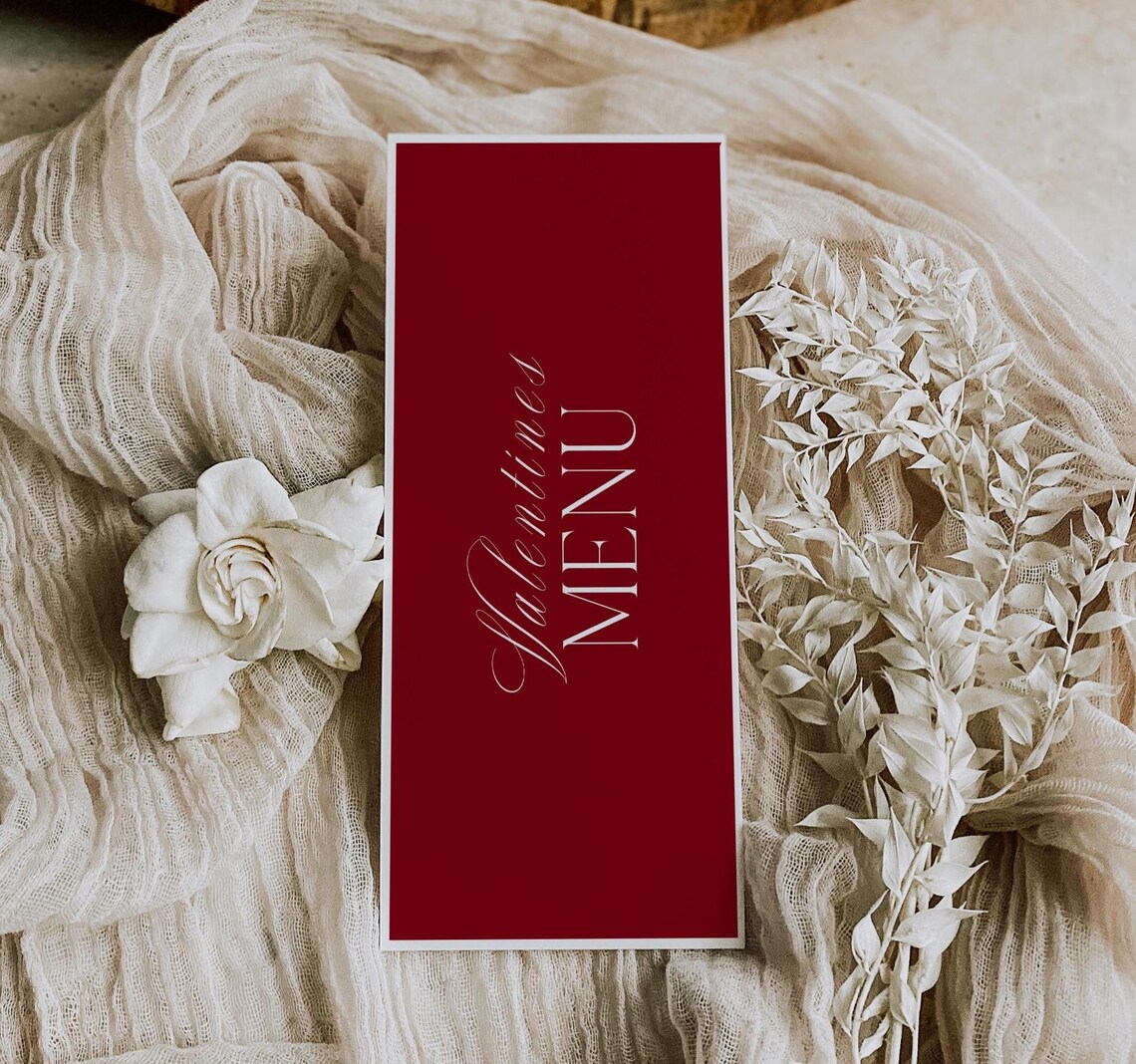 Valentines Day Menu + Place Card, Galantine's Day Menu, Minimalist ...