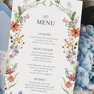 Wildflower Menu Template, Garden Party Bridal Shower Menu, Boho Flowers ...