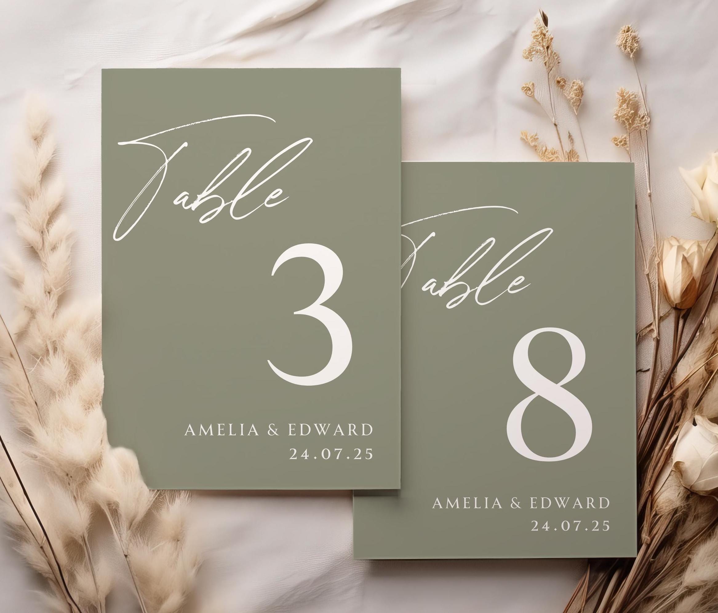 Sage Green Minimalist Wedding Table Numbers, Green Minimalist Table ...