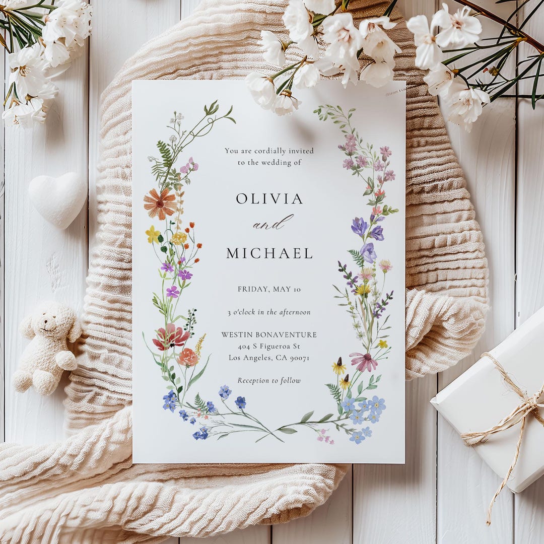 Suite, Wildflower Wedding Invitation Template, Printable Boho Floral ...