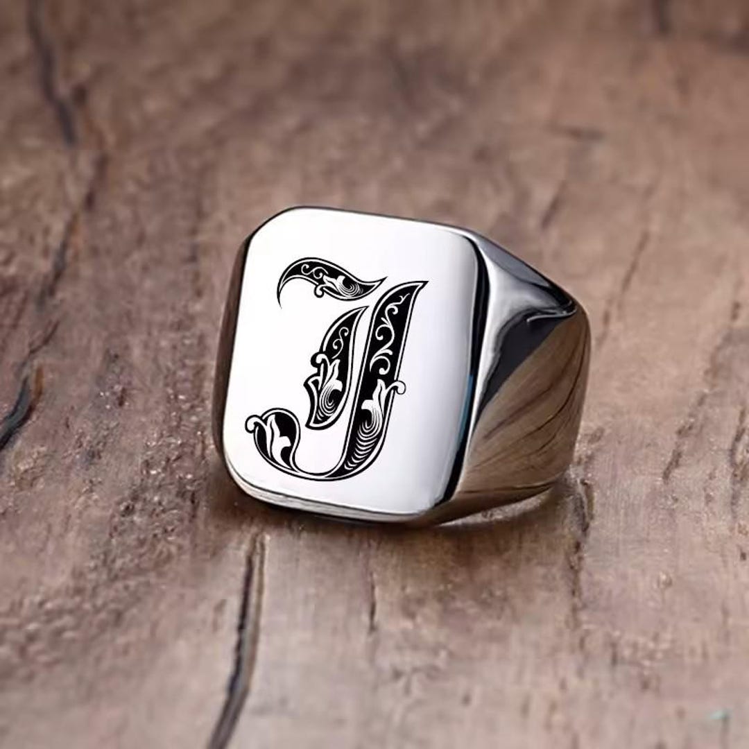Personalized Signet Ring for Men – Engraved Initials Ring, 18mm Width ...