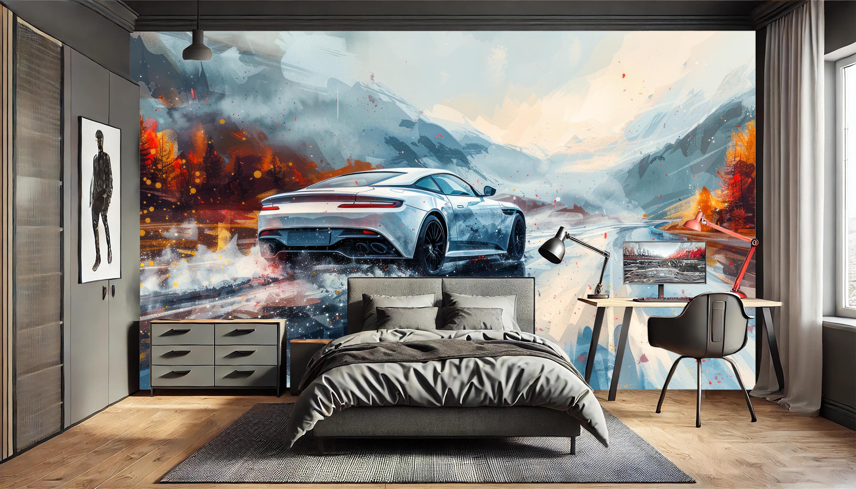 Watercolor Sports Car Peel and Stick Wallpaper | Race Car Wall Mural ...