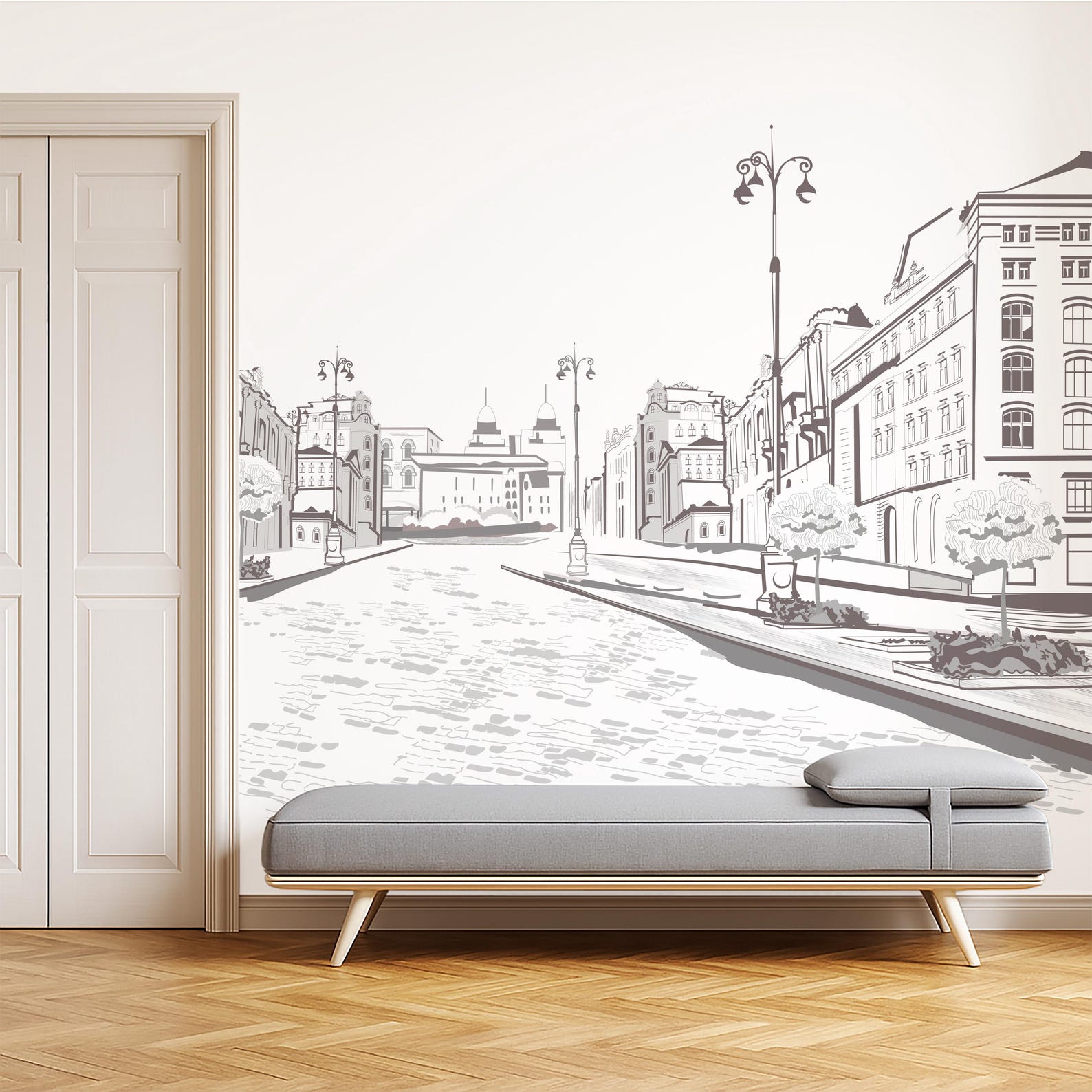 Cityscape Wallpaper Mural - Black and White Skyline Peel and Stick ...