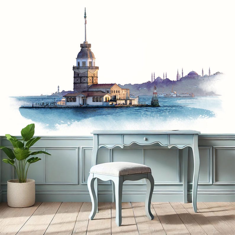 Istanbul Maiden's Tower Art Print: Peel and Stick Wallpaper - Etsy