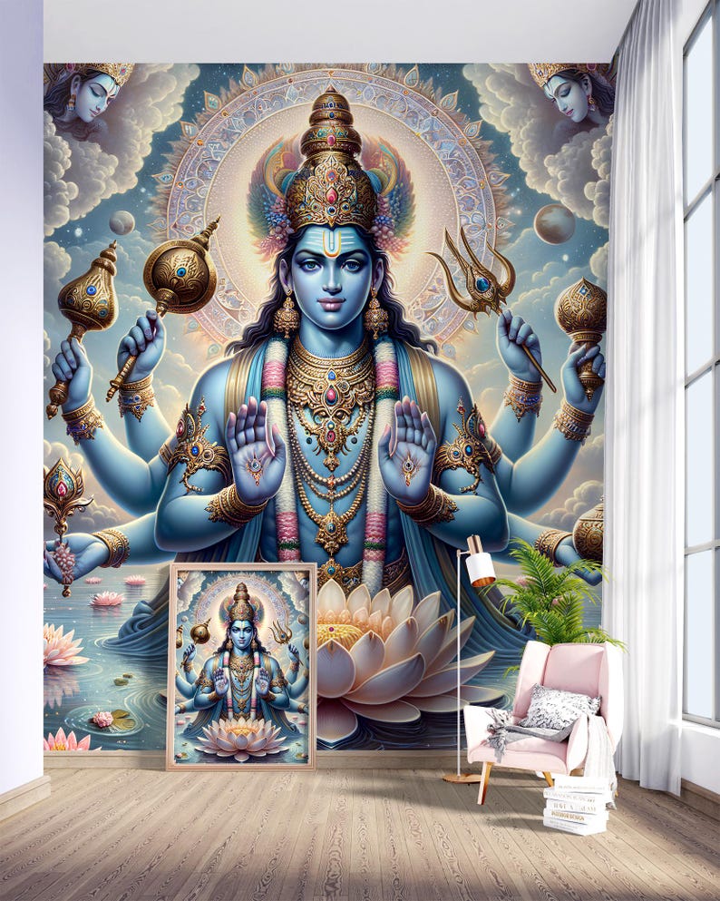 Lord Vishnu Canvas Peel and Stick Wallpaper: Hindu God Wall Art - Etsy