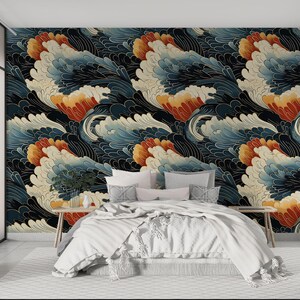 Flowing Wave Pattern Wallpaper-modern Abstract Design in Warm and Cool ...