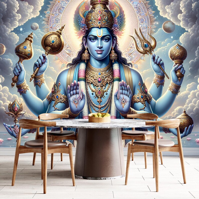 Lord Vishnu Canvas Peel and Stick Wallpaper: Hindu God Wall Art - Etsy