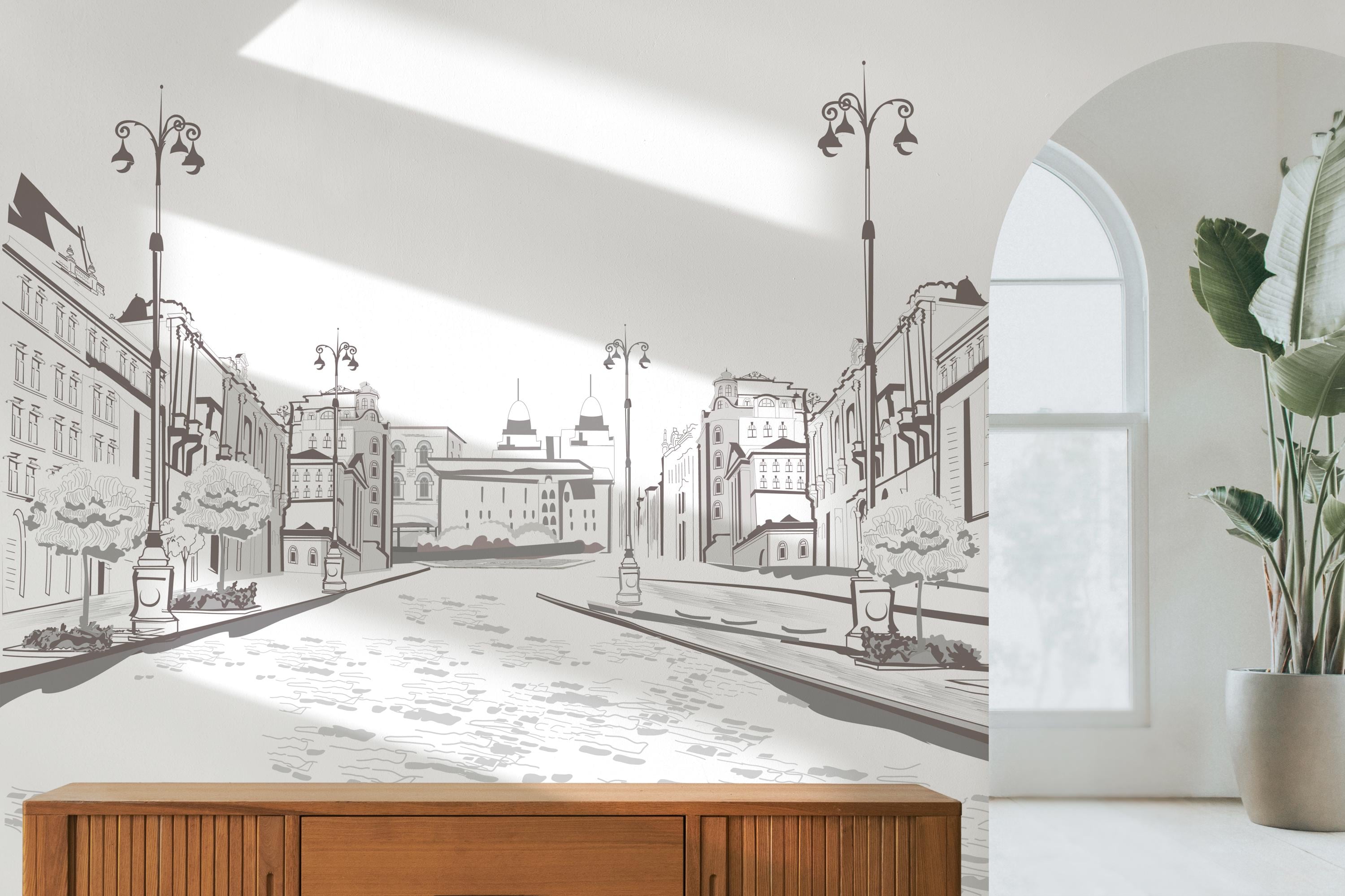 Cityscape Wallpaper Mural - Black and White Skyline Peel and Stick ...