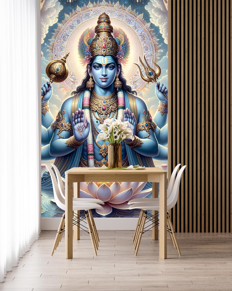 Lord Vishnu Canvas Peel and Stick Wallpaper: Hindu God Wall Art - Etsy