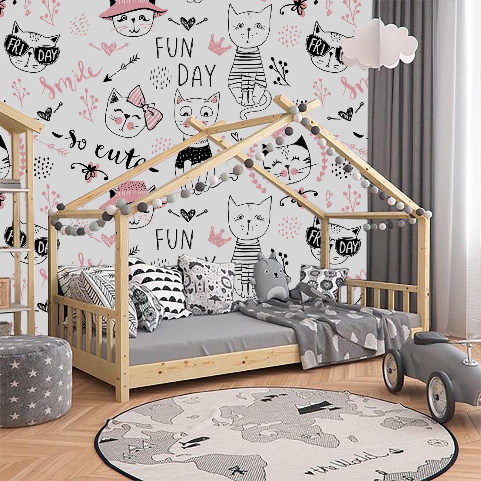 Fun Cat-themed Wallpaper for Kids - Etsy