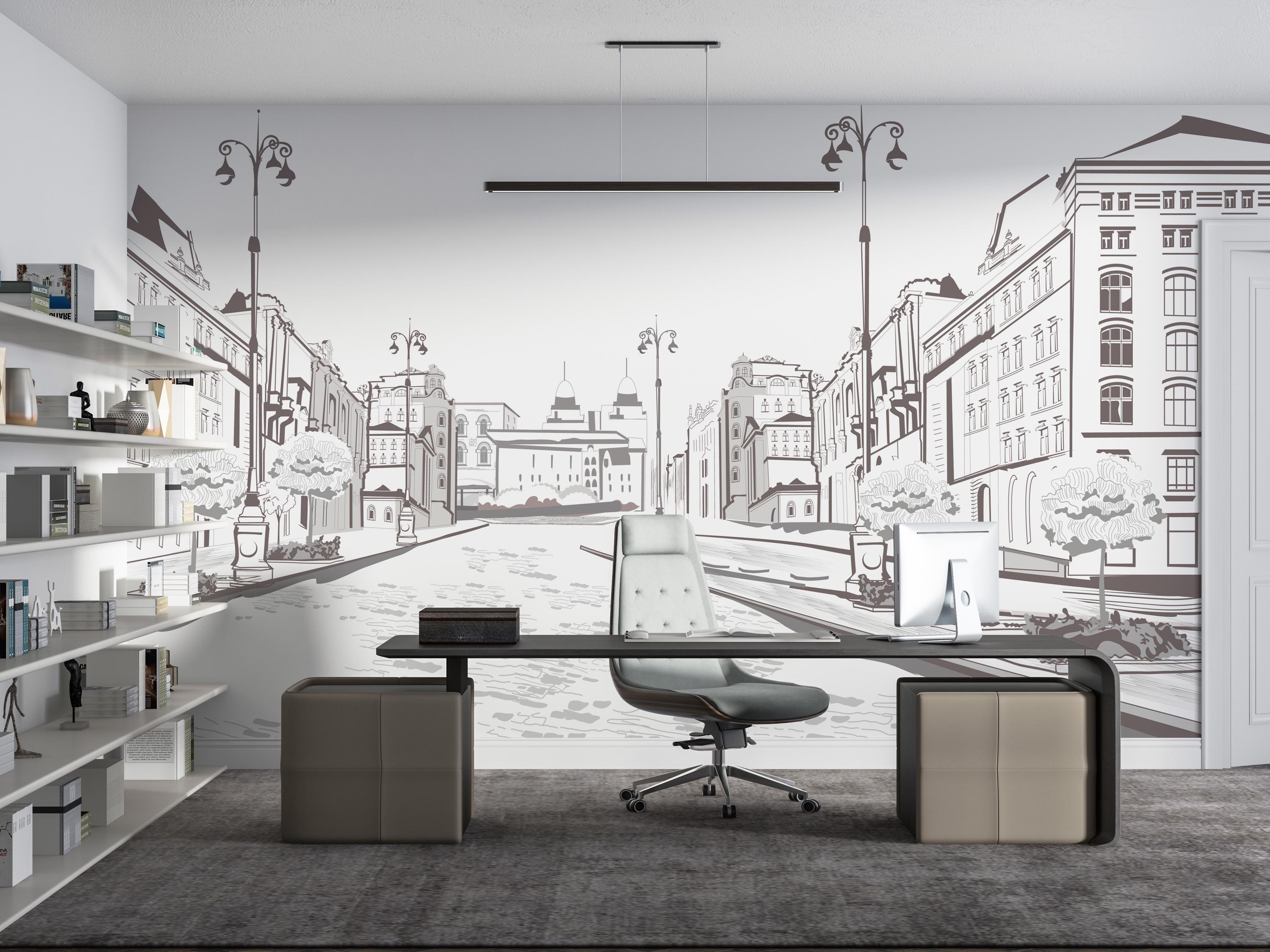 Cityscape Wallpaper Mural - Black and White Skyline Peel and Stick ...