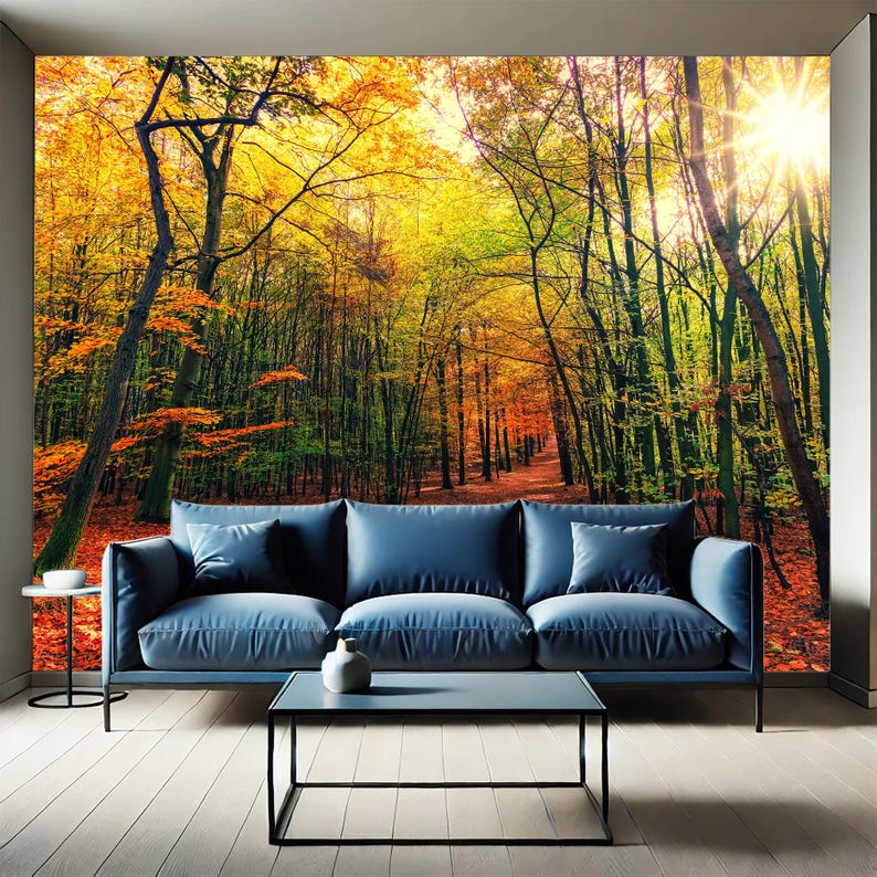 Autumn Forest Wallpaper Mural: Golden Fall Foliage, Cozy Vibes Peel ...