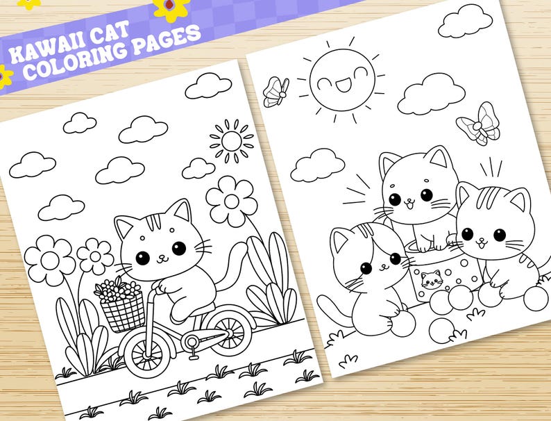Cute Kawaii Cat Coloring Book for Kids and Adult, Printable, Coloring ...