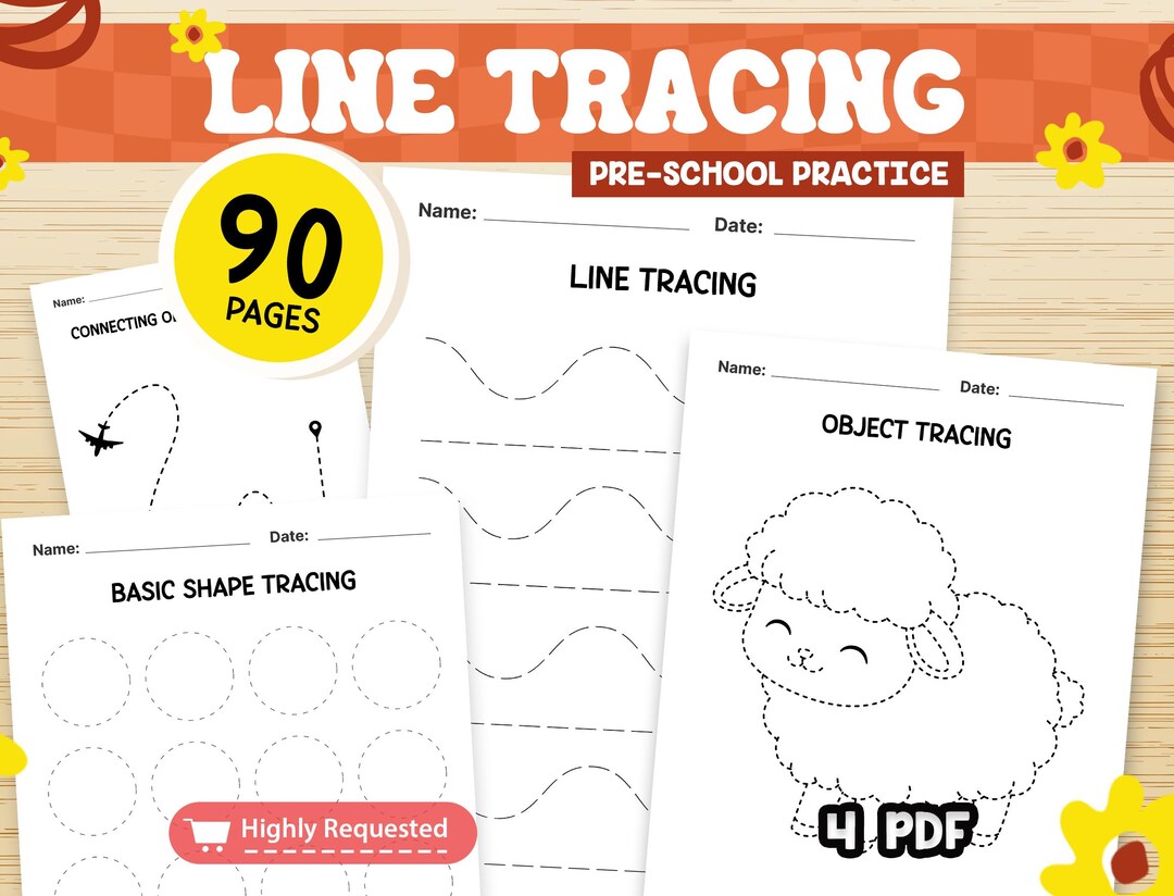 Tracing Worksheets Bundle 90 PAGES, Line Trace Page Printable, Object ...