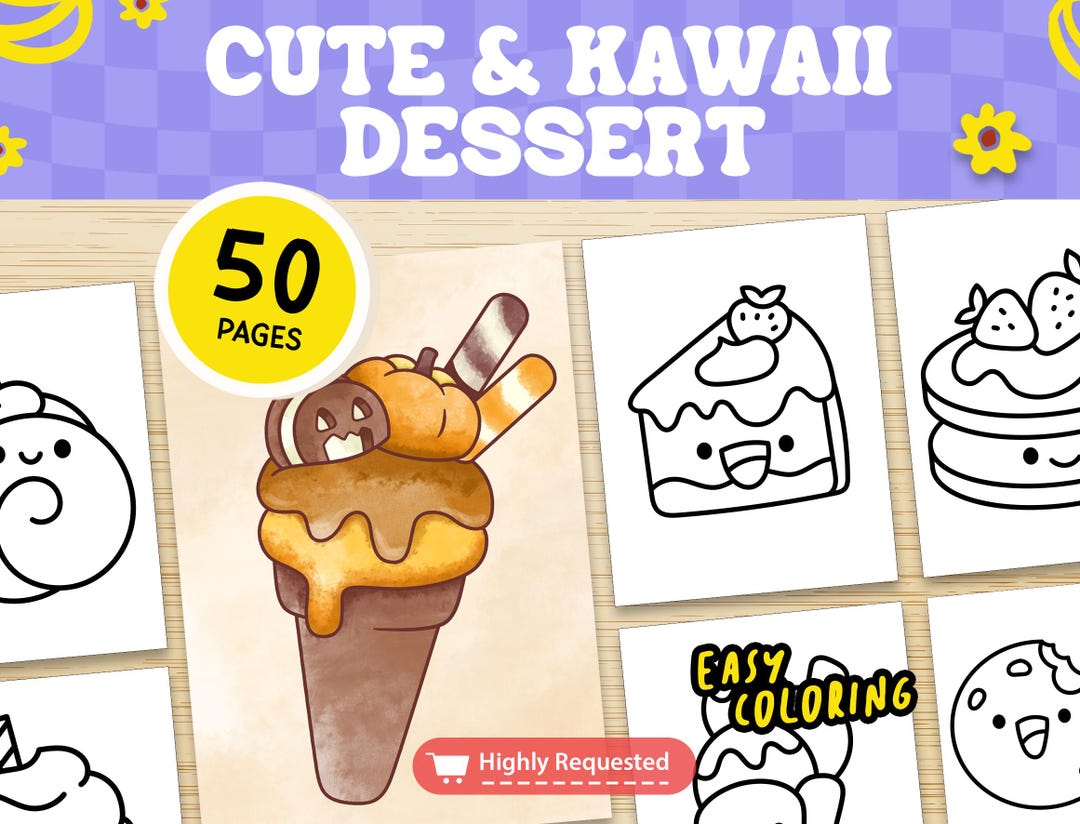 Cute Dessert Coloring Pages | Bold and Easy | 50 Pages | Cute Coloring ...