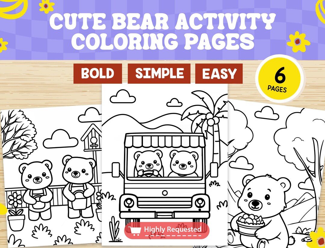 Cute Bear Coloring Pages | Bold and Easy | 6 Pages | Cute Coloring ...