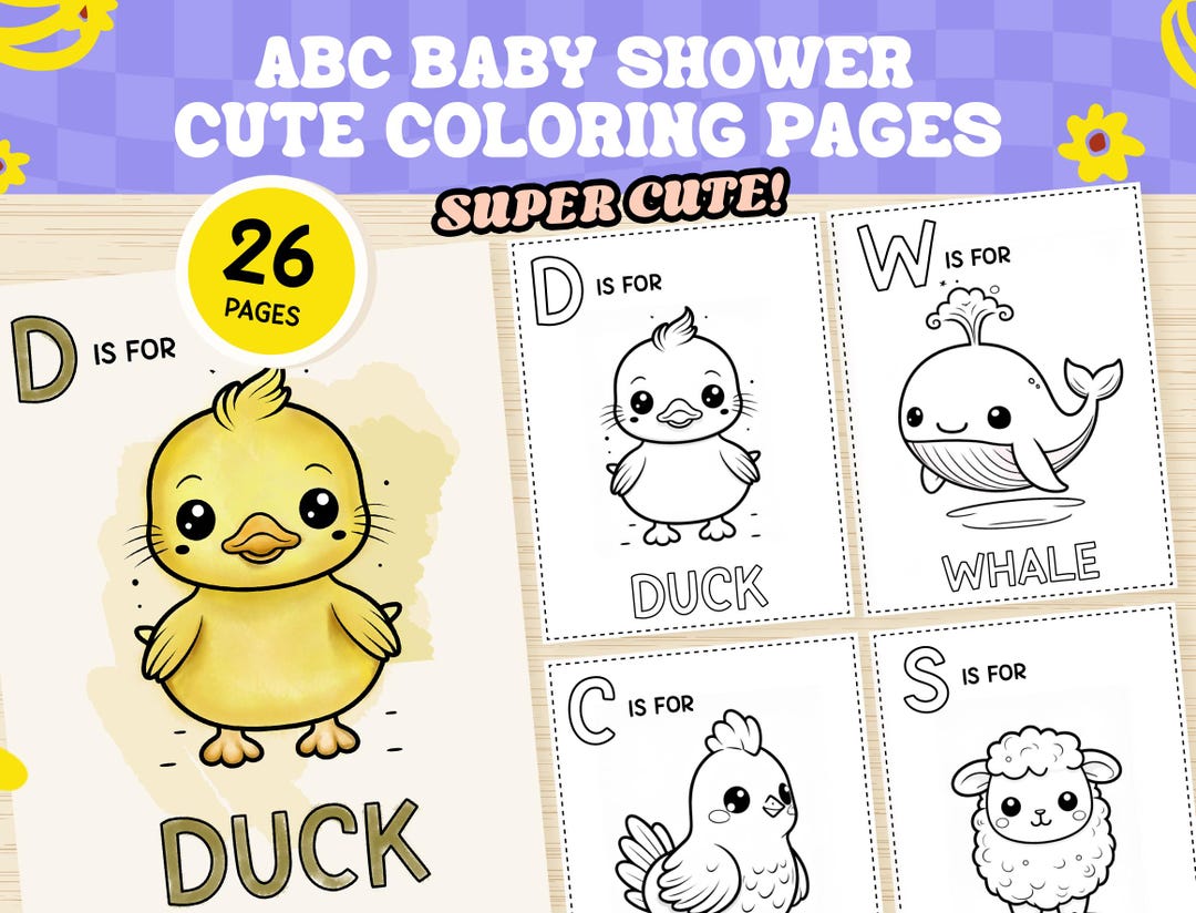 Kawaii Cute ABC Baby Shower Coloring Book | Alphabet Book | Baby Shower ...