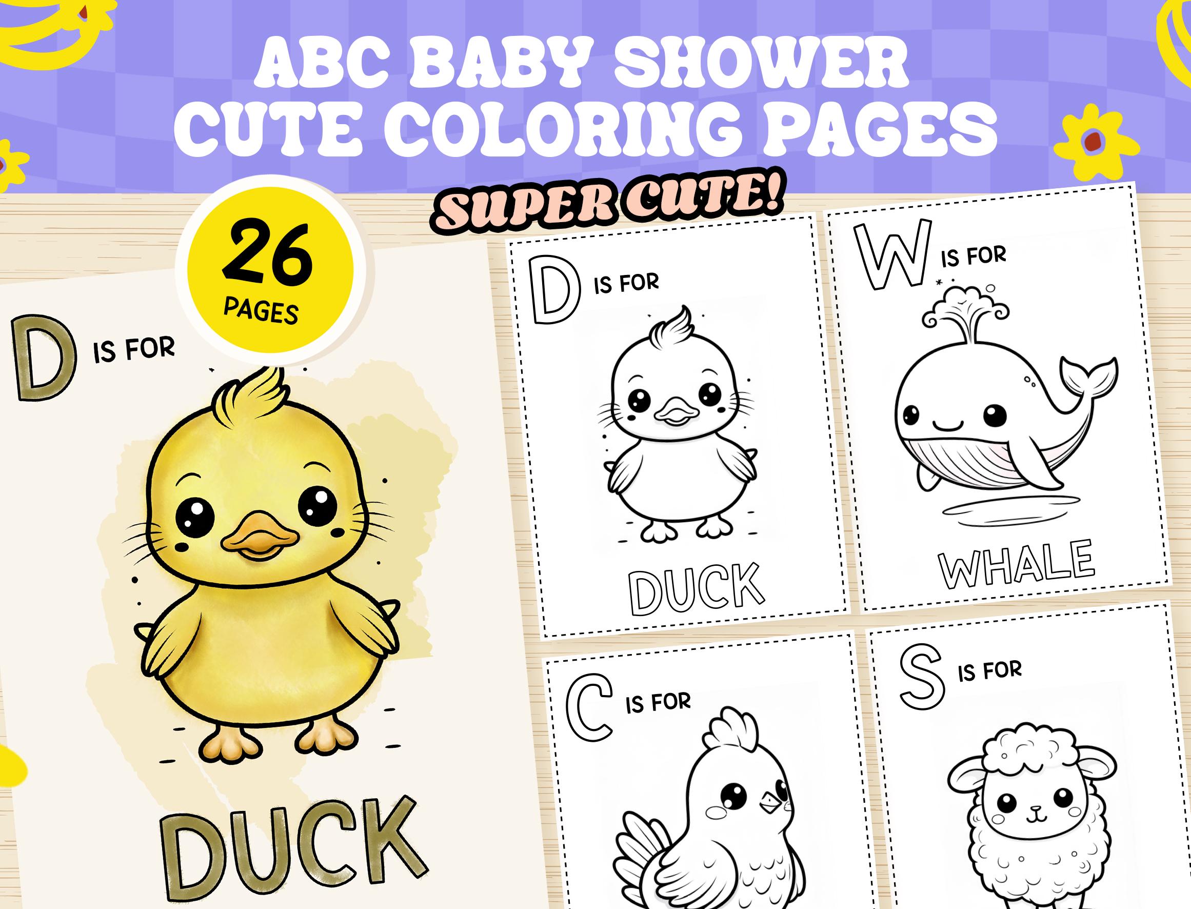 Kawaii Cute ABC Baby Shower Coloring Book | Alphabet Book | Baby Shower ...