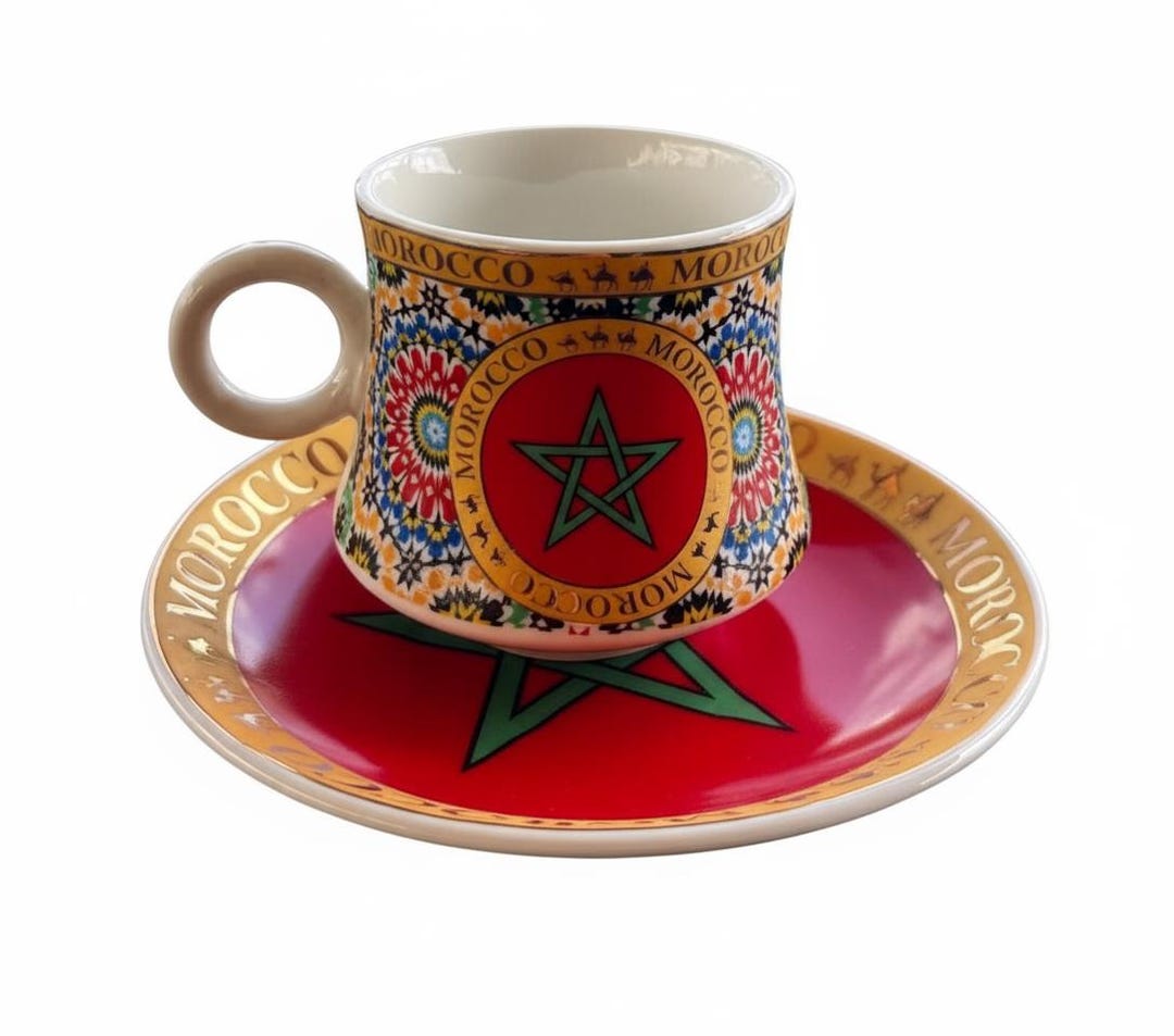 Moroccan Ceramic Mug With Saucer – Handmade Coffee Cup With Moroccan ...