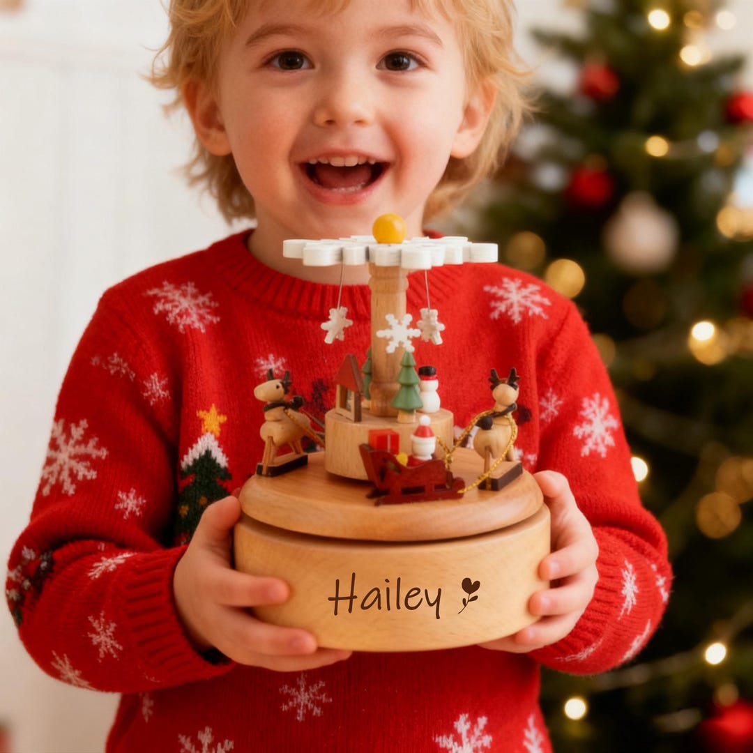 Christmas Music Box,personalised Wooden Music Box,engraved Baby Name ...