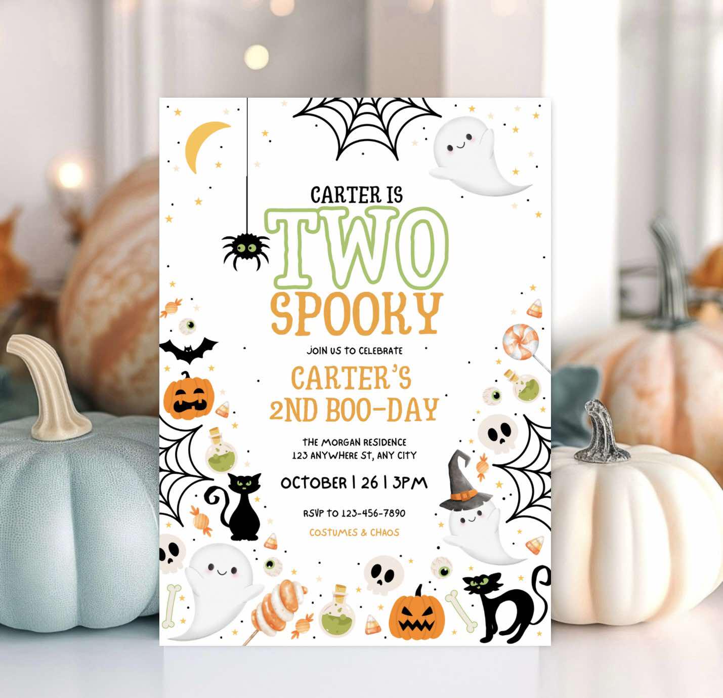 Editable Two Spooky Birthday Invitation, Blue Two Spooky - Etsy
