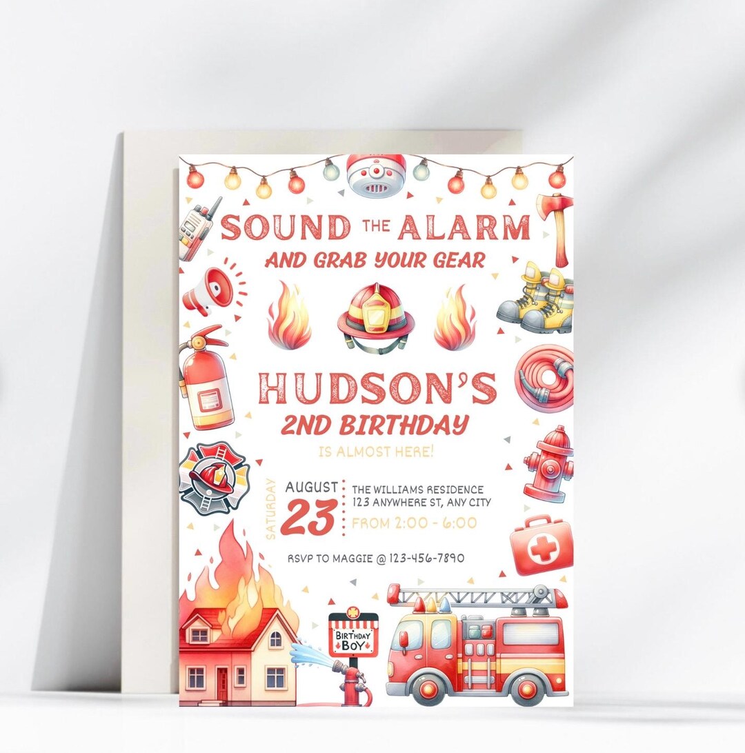 Fire Truck Birthday Invitation: Editable Fire Engine Party (digital ...