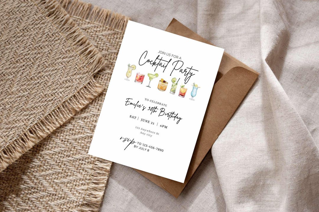 Editable Cocktail Party Invitation, Cocktail Party, Adult Party ...